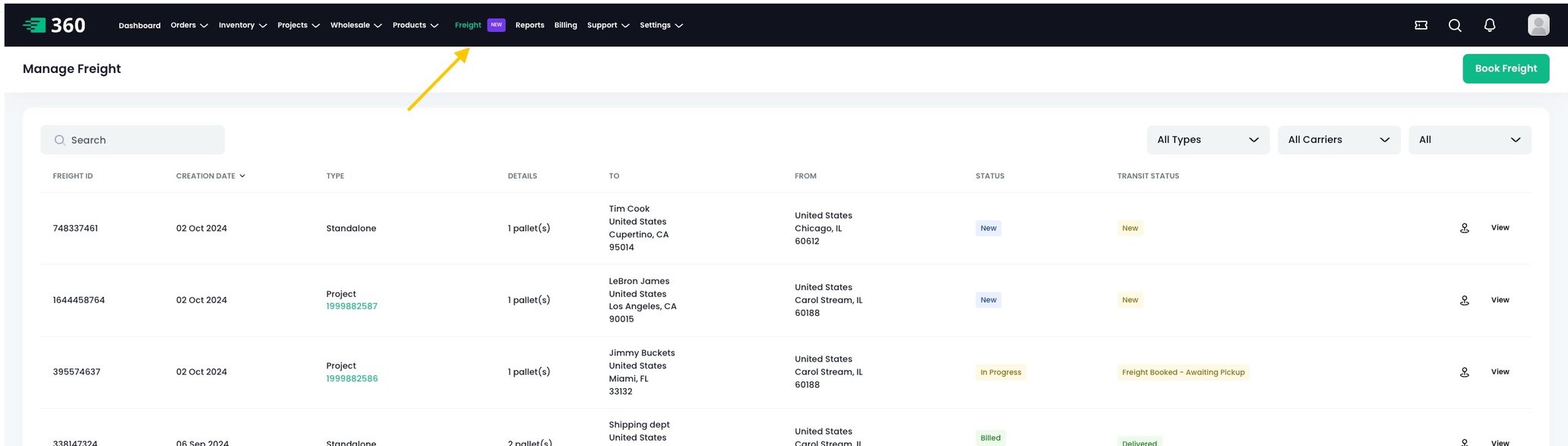 Accessing the Freight Tool